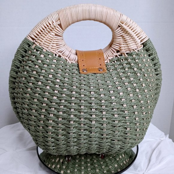 Bags | Rattan Shell Handbag Green | Poshmark